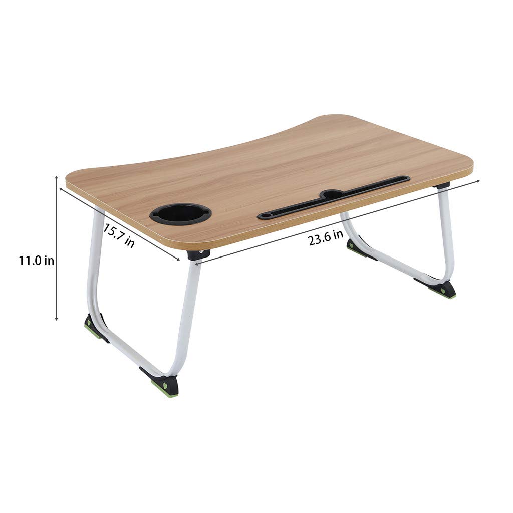 Folding Lap Desk, 23.6 Inch Portable Laptop Bed Desk Lap Desk with Cup Holder, for Working Reading Writing, Eating for Bed Sofa Couch Floor (Brown)