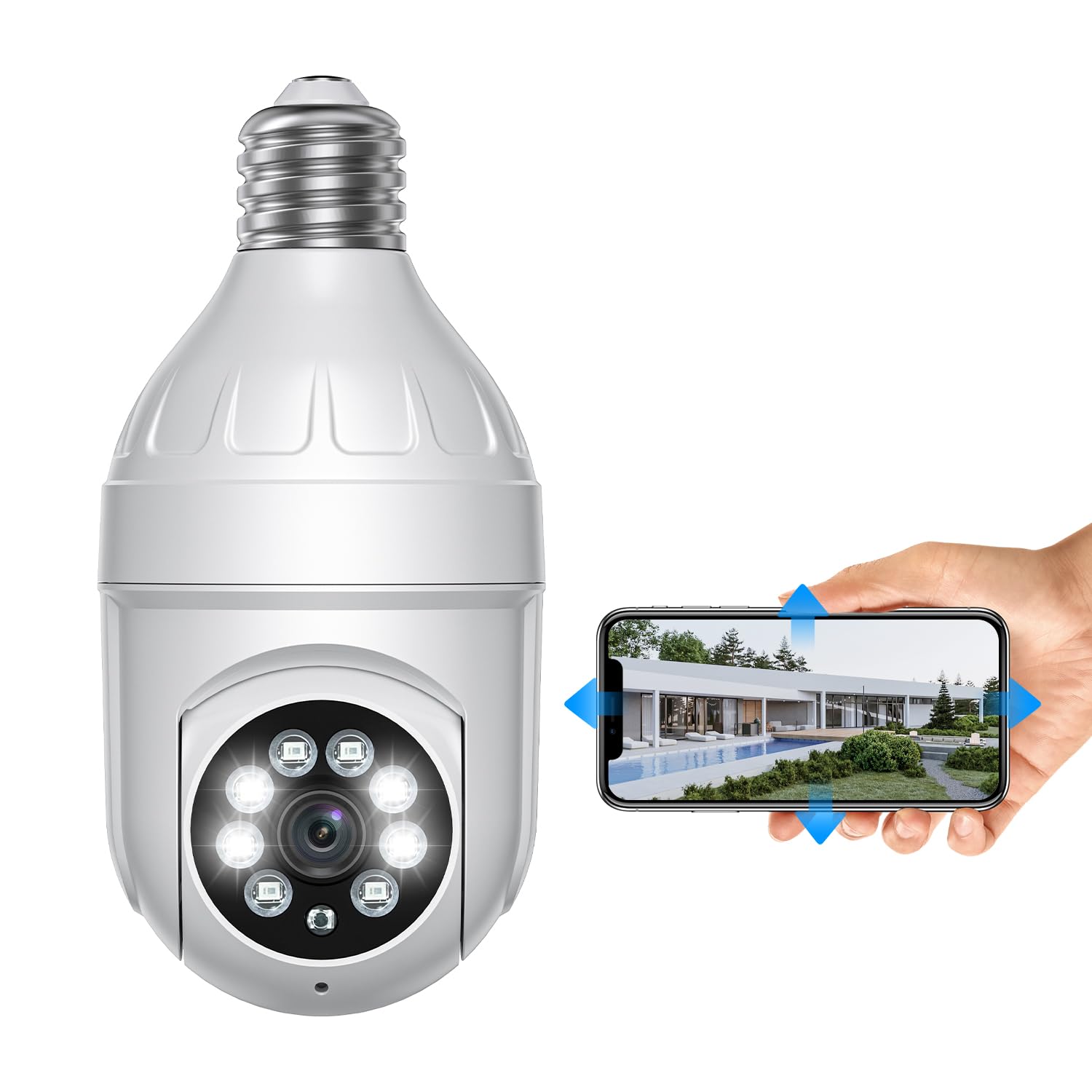 FISHBOT 1080P Light Bulb Security Camera Wireless Indoor Outdoor, Color Night Vision, Human Motion Detection and Tracking, WiFi Cameras with 2-Way Audio, Real-Time Alert, 355° Panoramic Surveillance