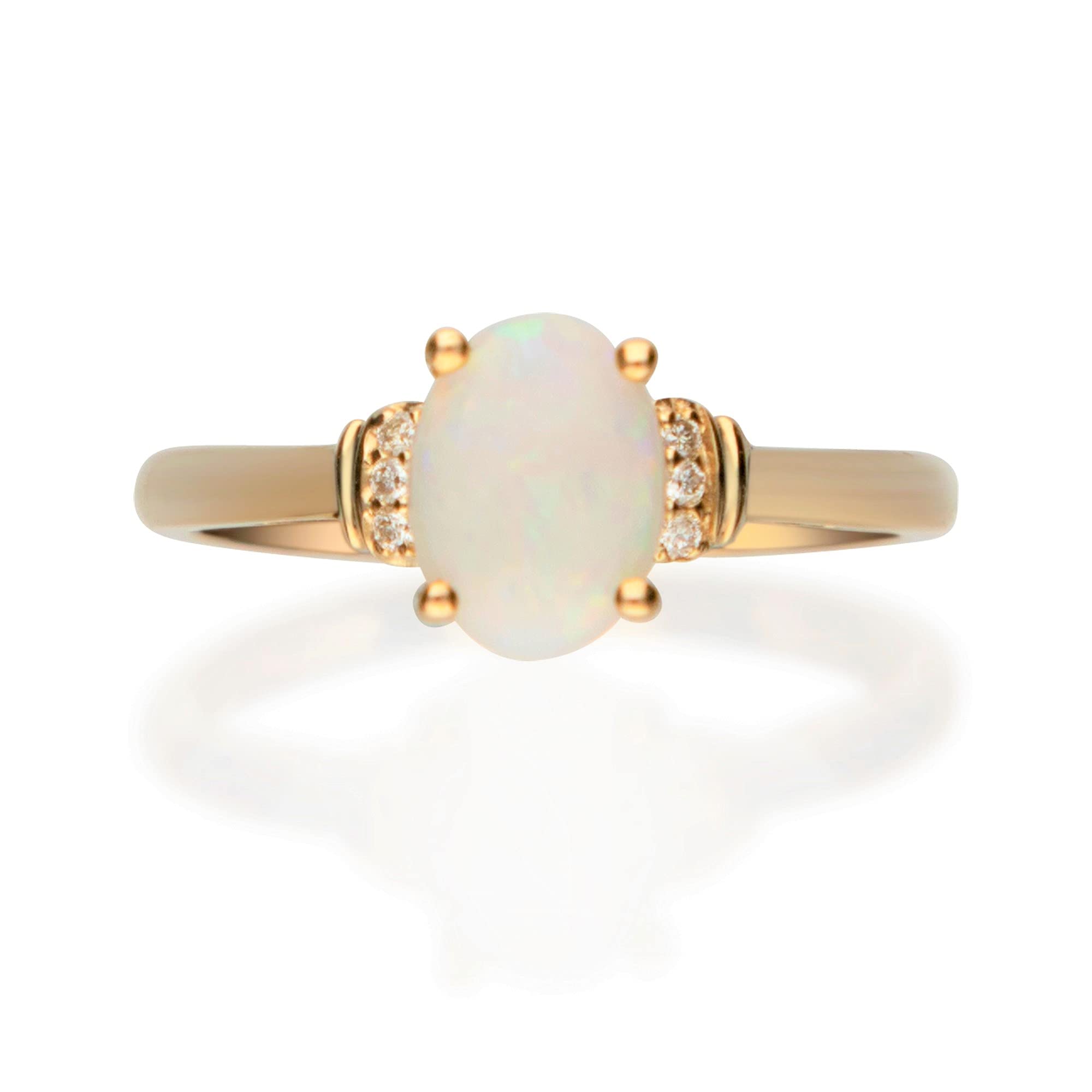Gin & Grace 14K Yellow Gold Natural Opal & Diamond (I1,I2) (Size 7) Statement Propose Promise Ring for Women
