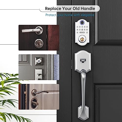 Front Door Lock Set, HEANTLE Smart Locks with Handle, Electronic Keyless Entry Door Lock, Digital Keypad Deadbolt, Auto Lock One-time Passcode for Home, Family