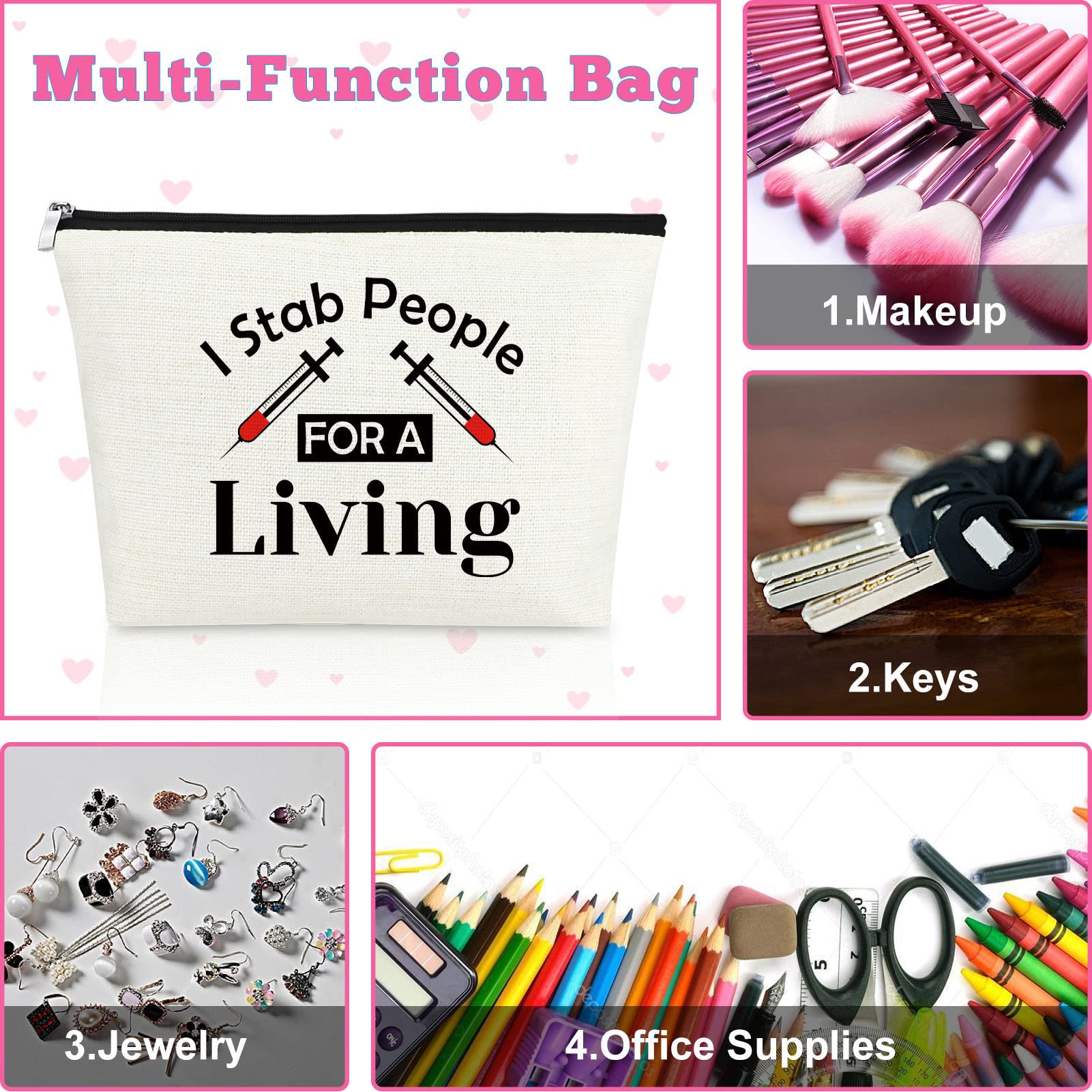 Funny Phlebotomist Gift for Women Makeup Bag Phlebotomy Appreciation Gift Cosmetic Bag Thank You Gift for Medical Technologist Dialysis Technician Practitioner Graduation Gift Travel Toiletry Pouch