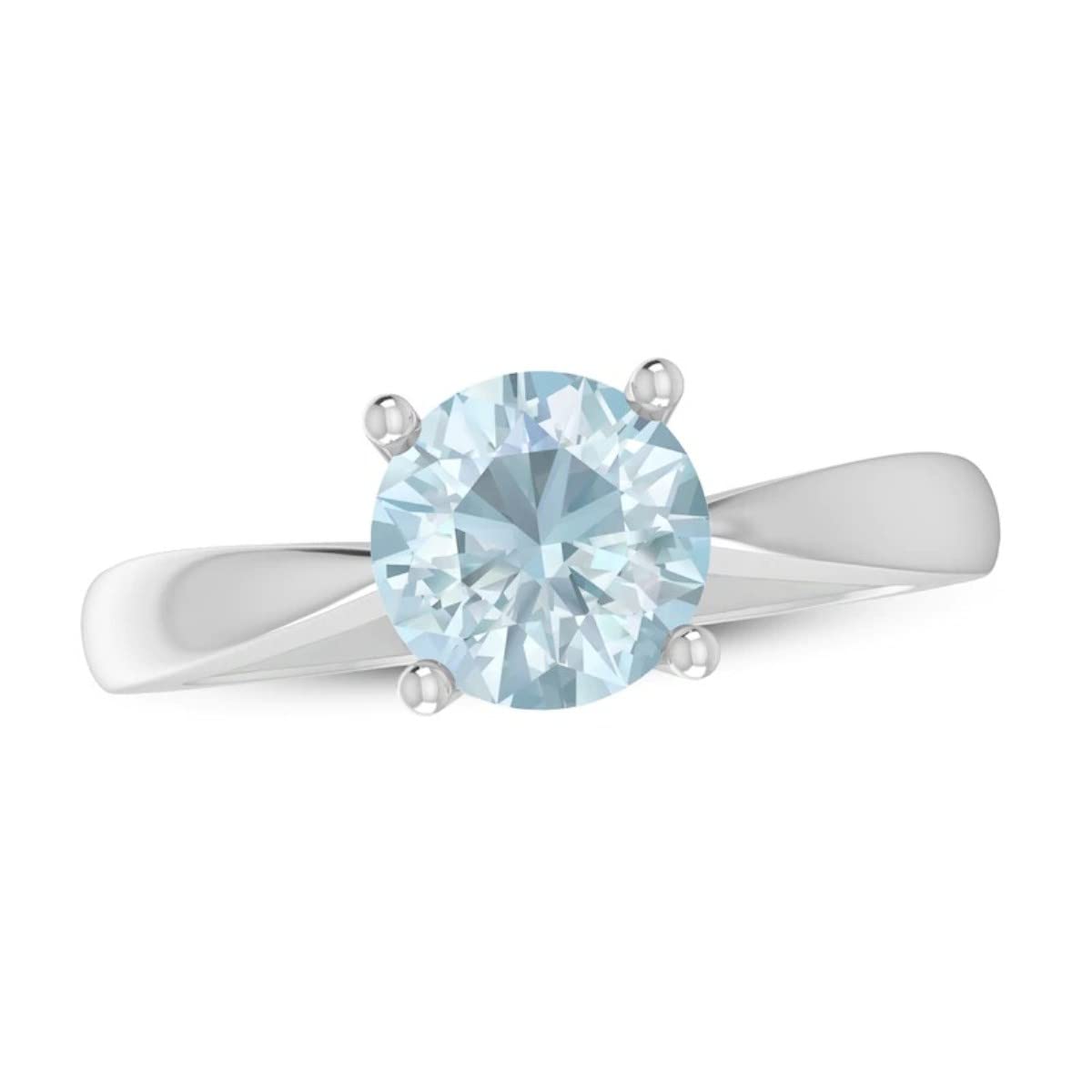 GemsOnClick Natural-Aquamarine 925-Sterling-Silver Solitaire Engagement Ring Chakra Healing Birthstone Handmade Daily Wear Women Jewelry Size: 12