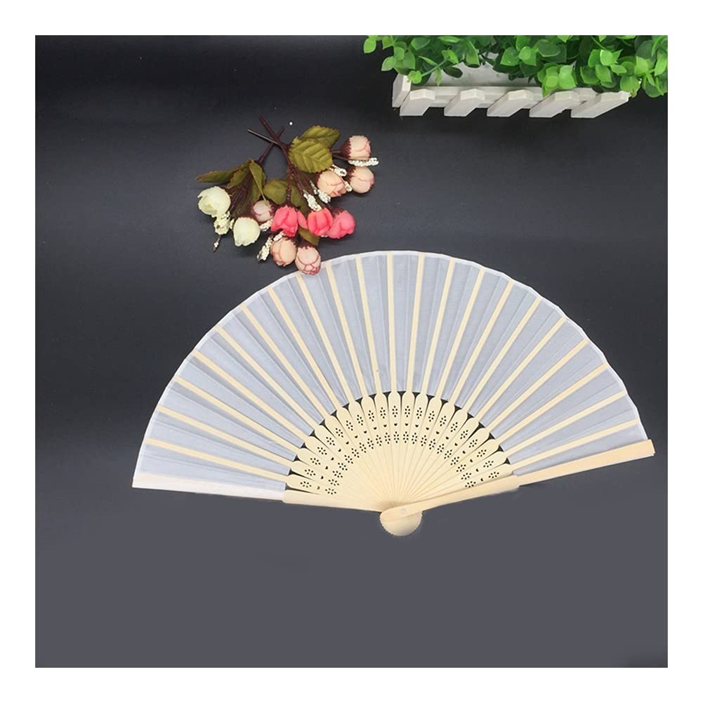 Folding Fan 10Pcs Colorful Pattern Folding Dance Wedding Party Lace Silk Folding Hand Held Solid Color Bamboo Fan Fan (Green(23Cm))