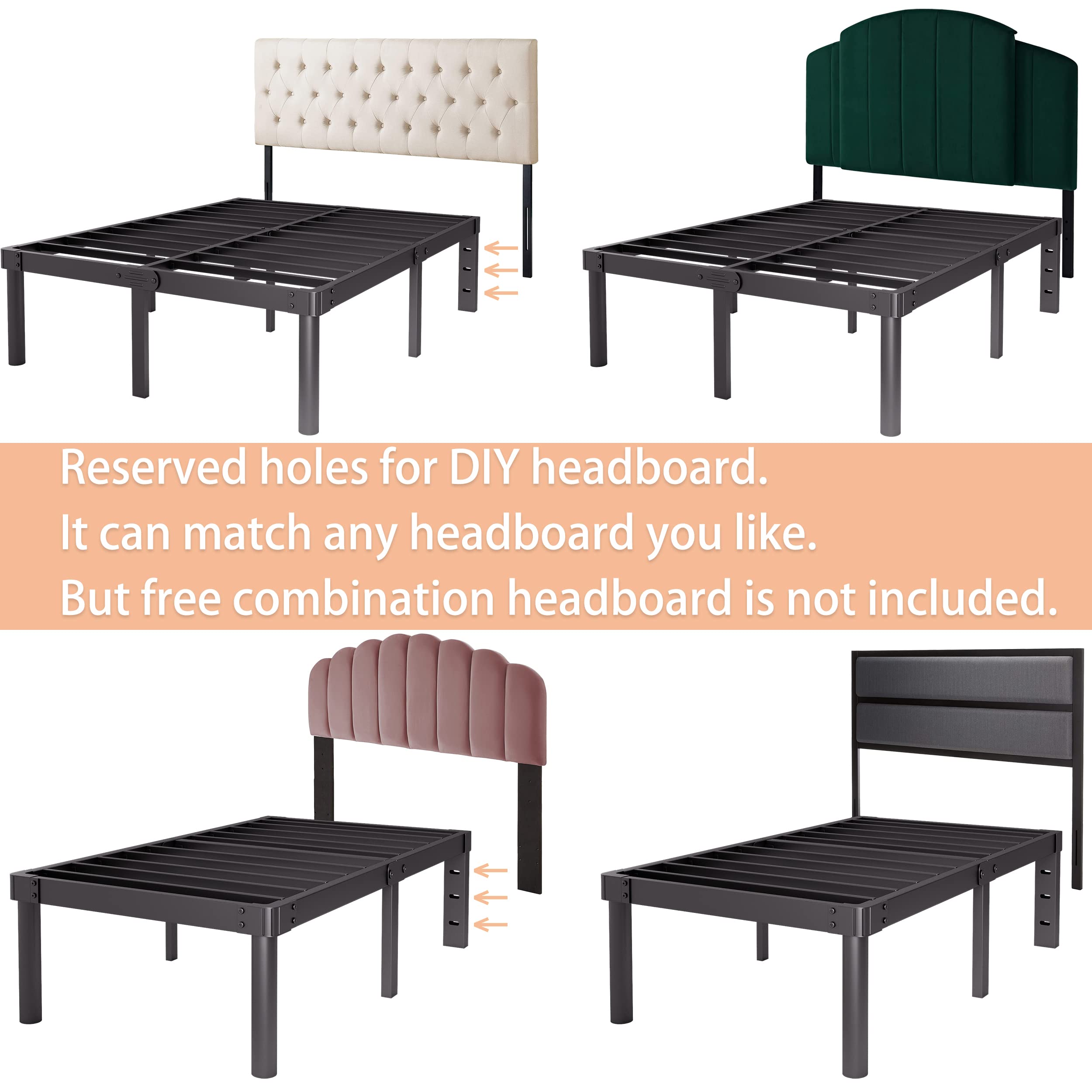 FDLOGW Queen Bed Frame, 12 Inch Queen-Size Bed Frames with Round-Corner Leg, Heavy Duty Steel Slat Mattress Foundation, Easy Assembly, Noise-Free, No Box Spring Needed