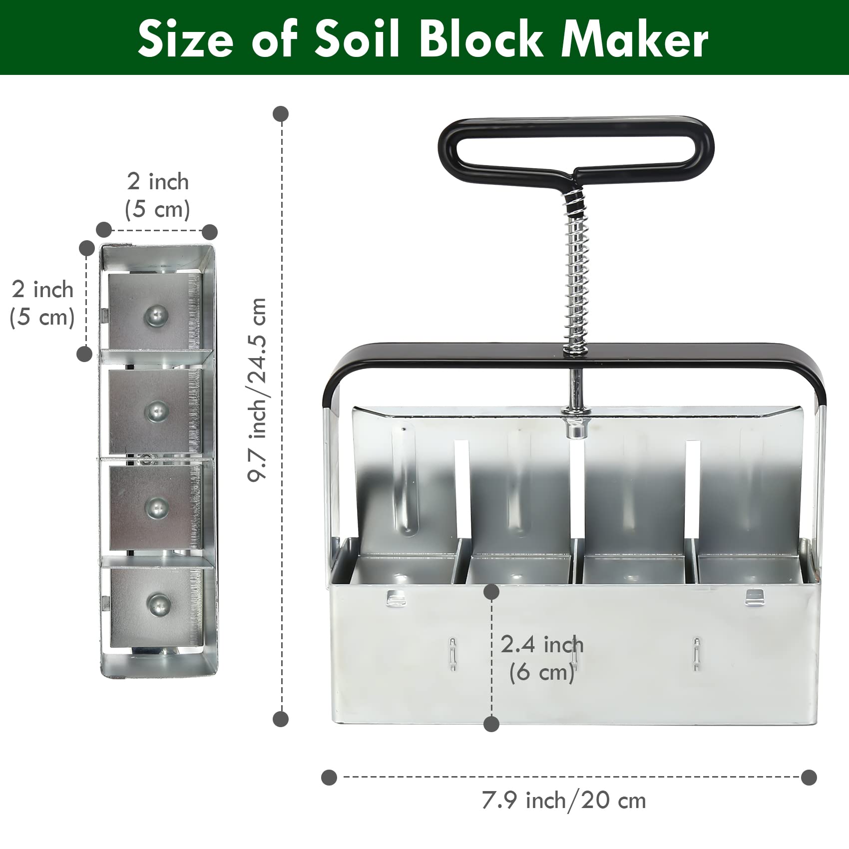 Flantor Soil Blocker Maker, Hand-held Garden Blocking Tools Soil Blocker Maker - 2 inch Soil Blocks with Comfort Grip Handle, Seed Starting Tool for Outdoor Plants