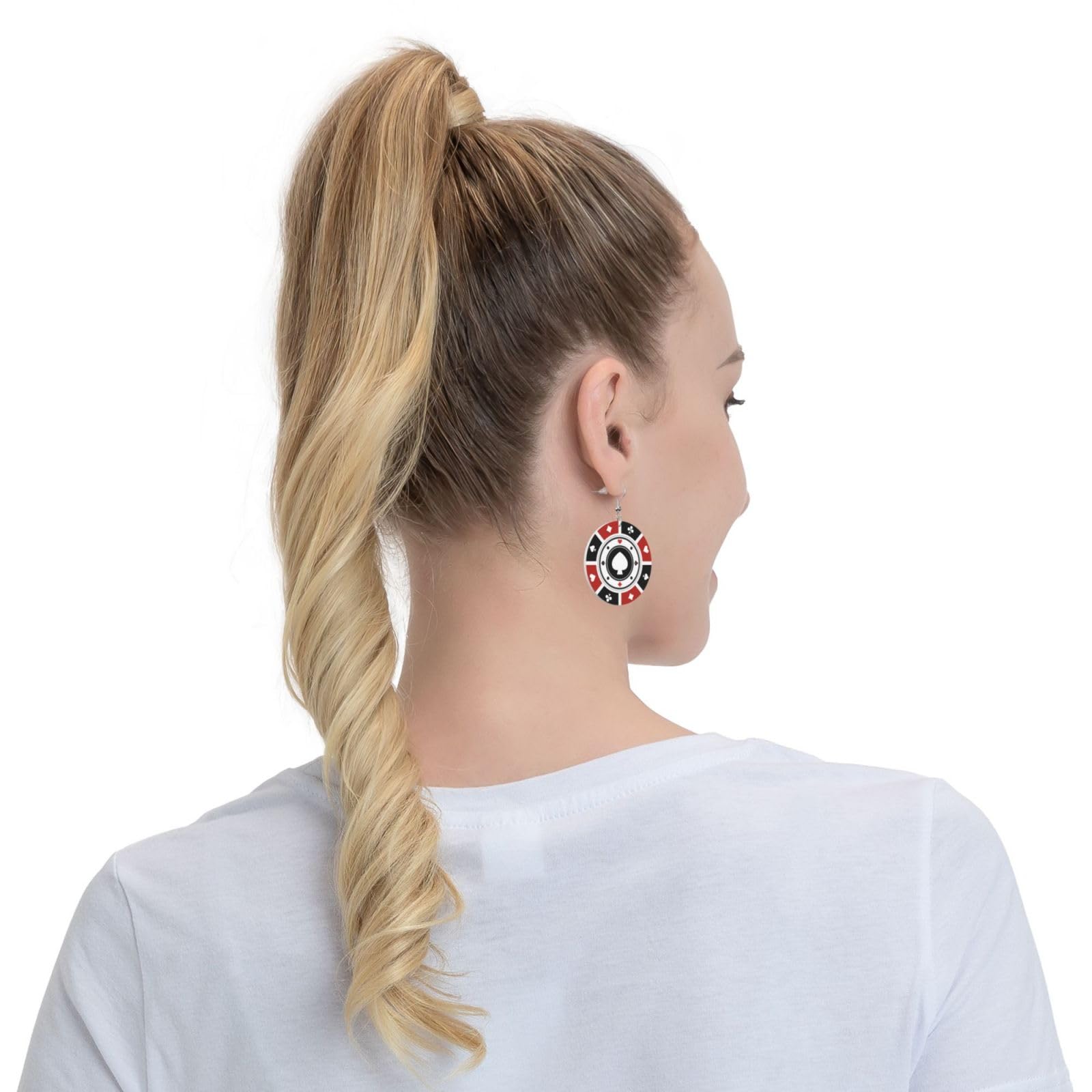 Funny Poker Card Faux Leather Earrings For Women Lightweight Round Dangle Earrings Gift