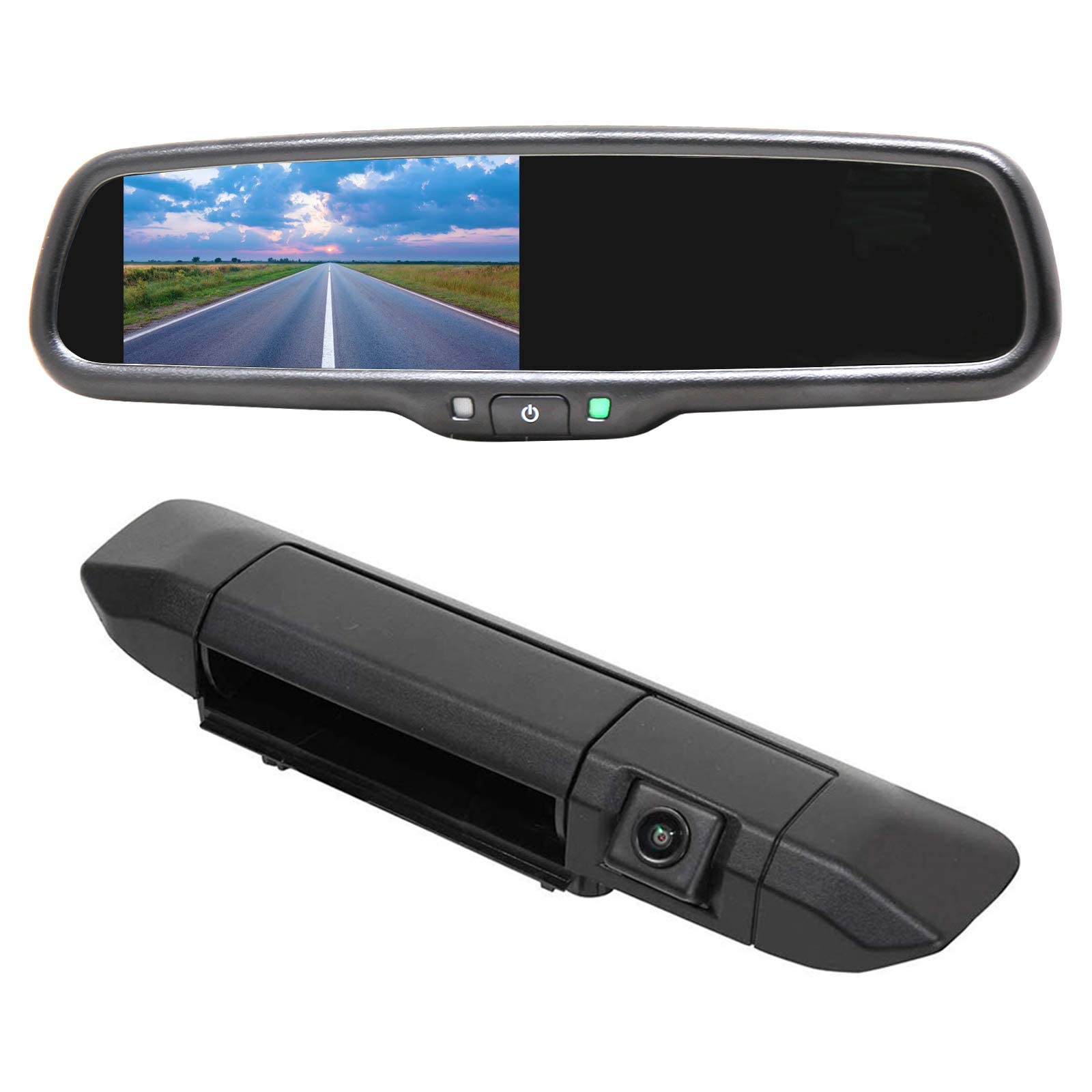 for Toyota Tacoma 2005-2014 Tailgate Handle Backup Camera & 4.3" Auto Adjusting Brightness LCD Mirror Monitor Rear View Interior Replacement Car Safety Reverse Parking Cameras Kit