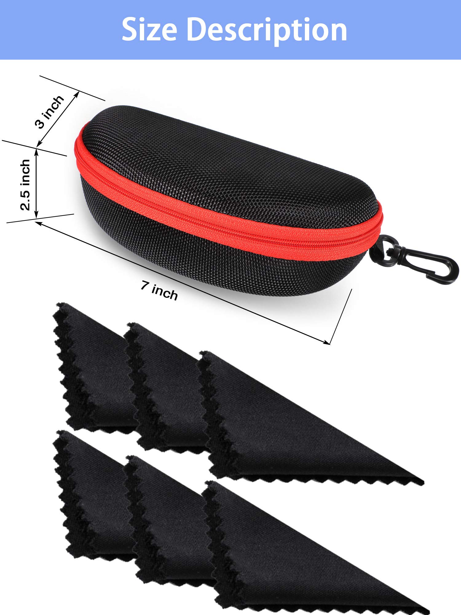 Frienda 6 Pack Sunglasses Glasses Case Portable Hard Sunglasses Case Travel Zipper Eyeglass Case Sunglasses Travel Case with Cloth and Hook, 6 Colors