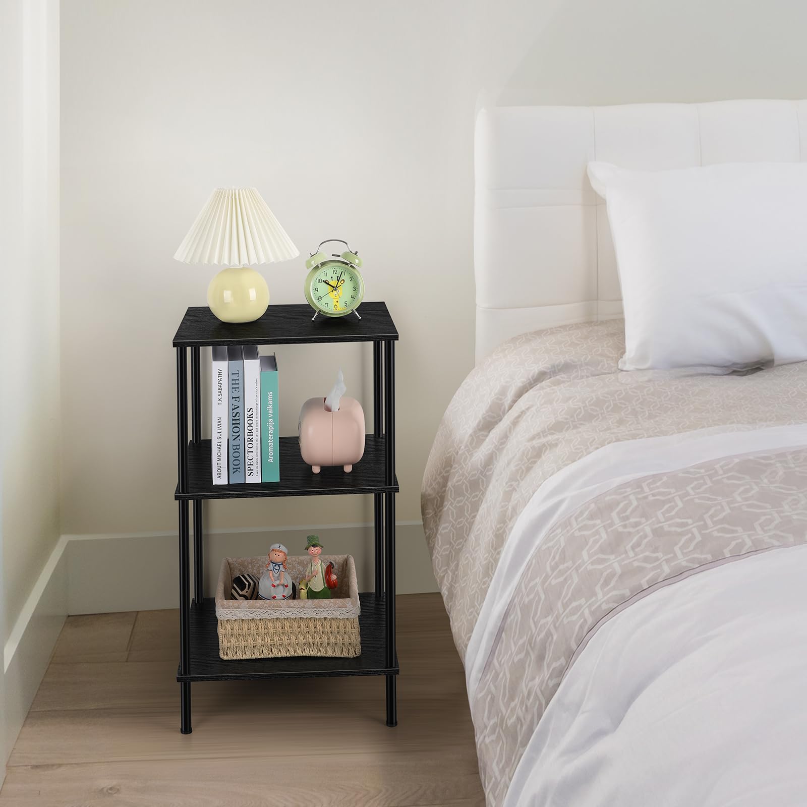 Fogein 3-Tier End Table, Nightstand Sofa Table Side Table, Table Stand, Nightstand for Living Room Shelf Storage for Bedroom Used for Small Spaces Table(Black)