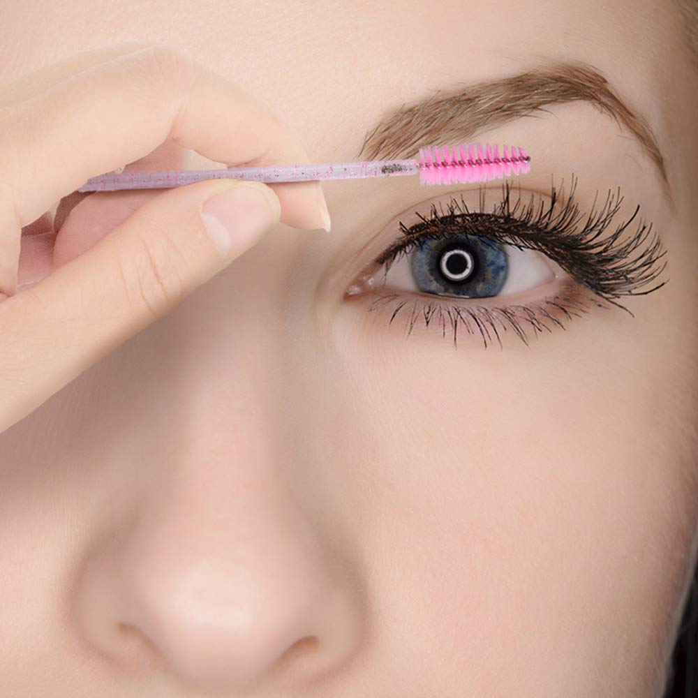 G2PLUS 300PCS Crystal Eyelash Brushes, Pink Disposable Mascara Wands Makeup Applicator, Adjustable Lash Spoolies for Eyelash Extensions and Eyebrow Brush