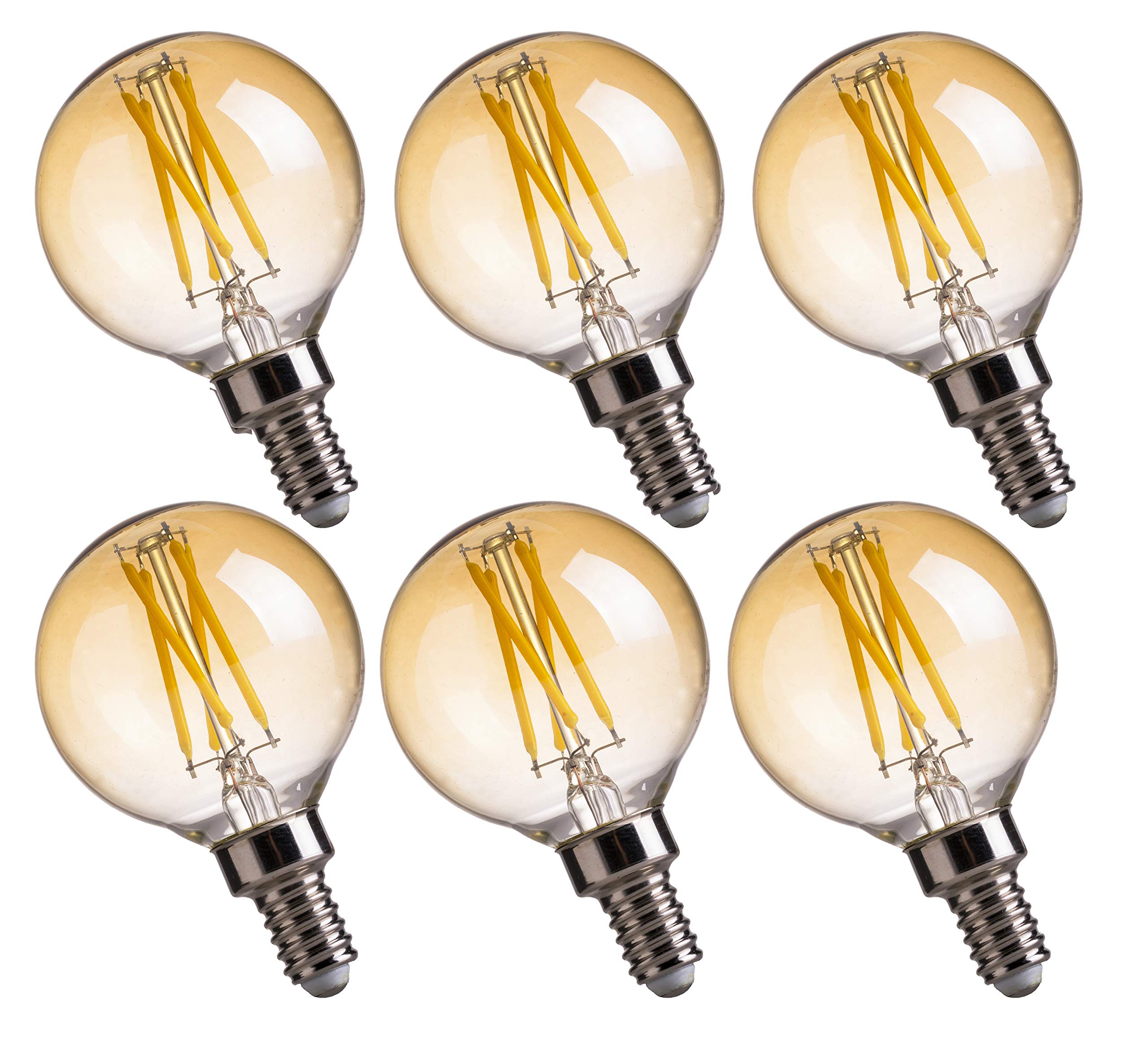 FLSNT LED Candelabra Edison Bulbs 40 Watts Equivalent, G16.5 Globe Chandelier Light Bulbs, Dimmable, E12 Base, 2200K Amber White, Amber Glass Finishing, 6 Pack