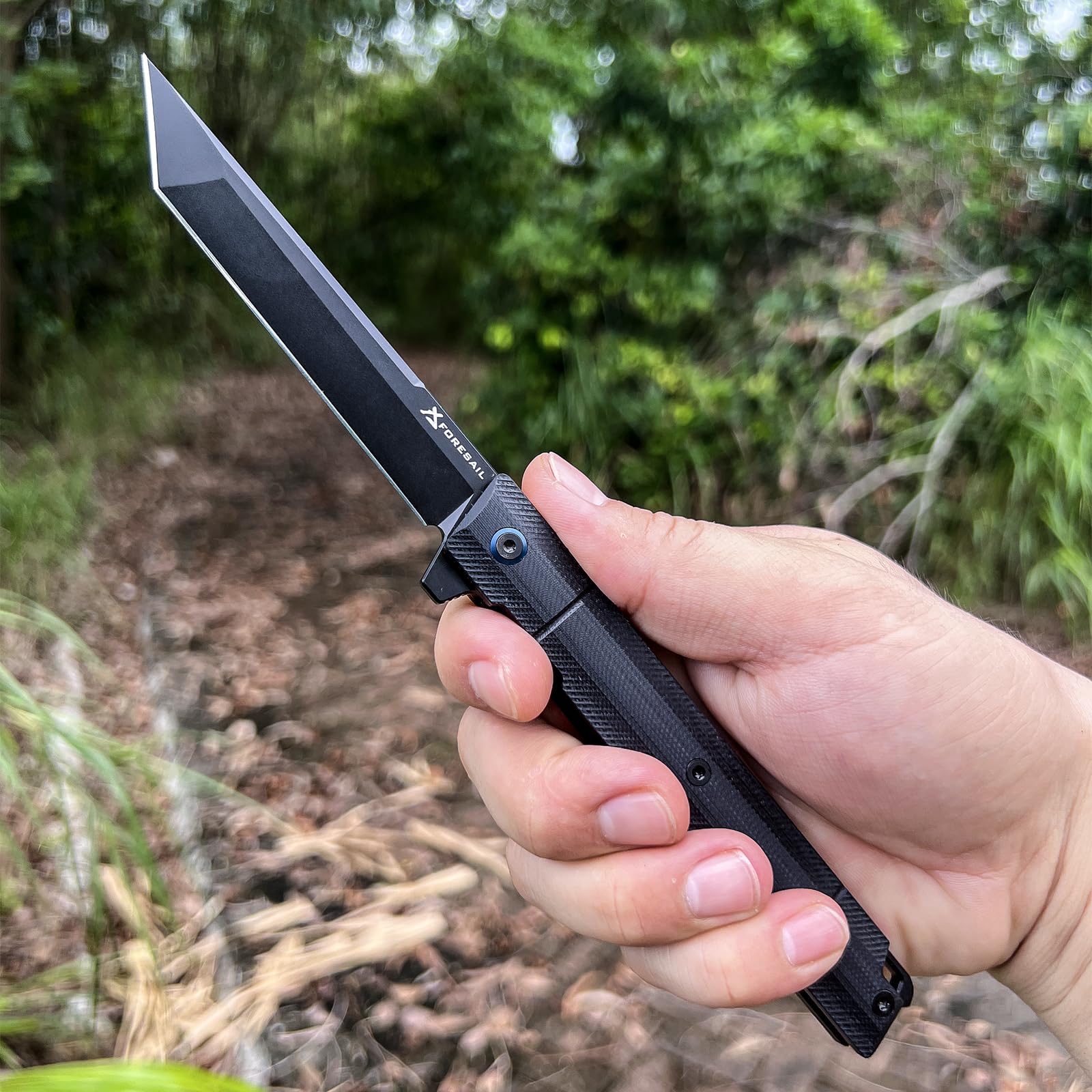 FORESAIL Flipper Pocket Folding Knife,DC53 Steel Blade and G10 Handle. With pocket clip and glass breaker,men's pocket knife hiking trip EDC tool Knife (Black PVD Blade)