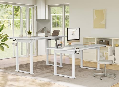 FEZIBO Standing Desk 4 Legs with Dual Motors, 63x29 Electric Standing Desk Adjustable Height with Strong stability, Stand up Desk with Whole-Piece Tabletop, White(2 Packeges)