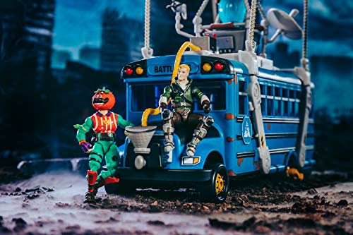 FORTNITE Battle Bus Deluxe - Features Inflatable Balloon with Lights & Sounds, Free-Rolling Wheels on Bus - Includes 4 Inch Recruit (Jonesy) and Exclusive Tomatohead Action Figures
