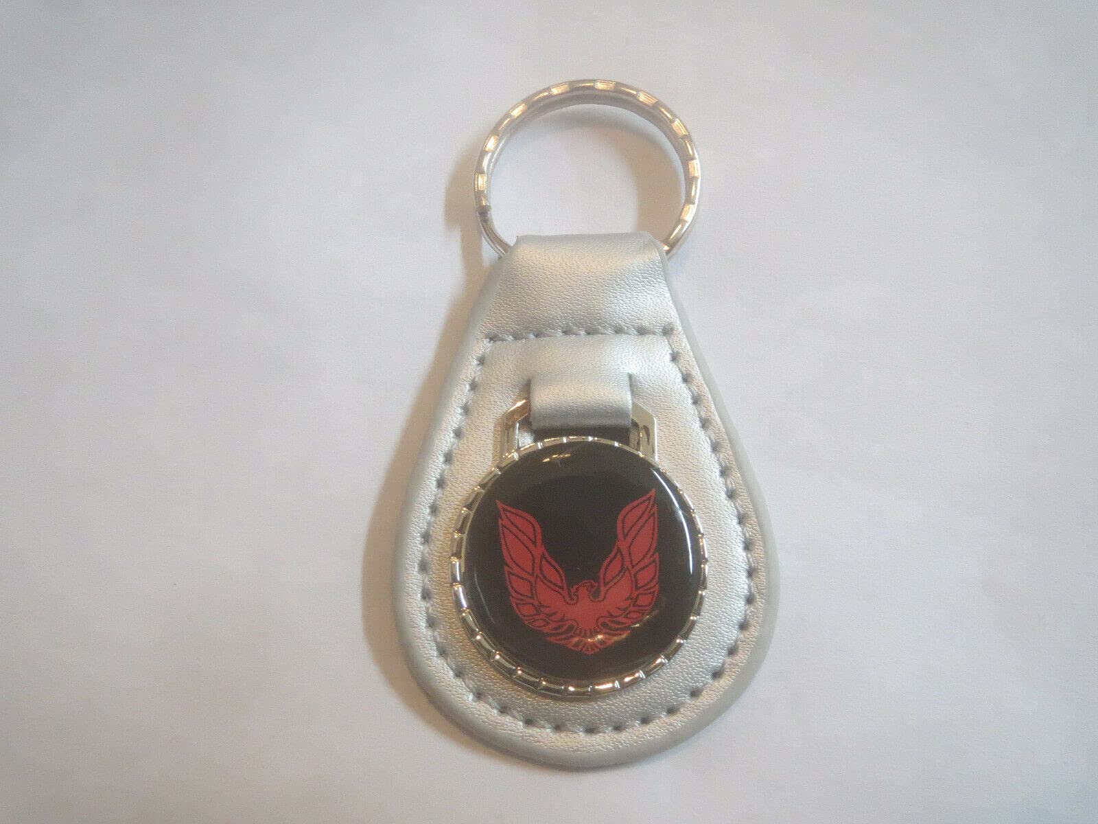 FIREBIRD OR TRANS-AM RED BIRD LOGO LEATHER KEYCHAIN - SILVER