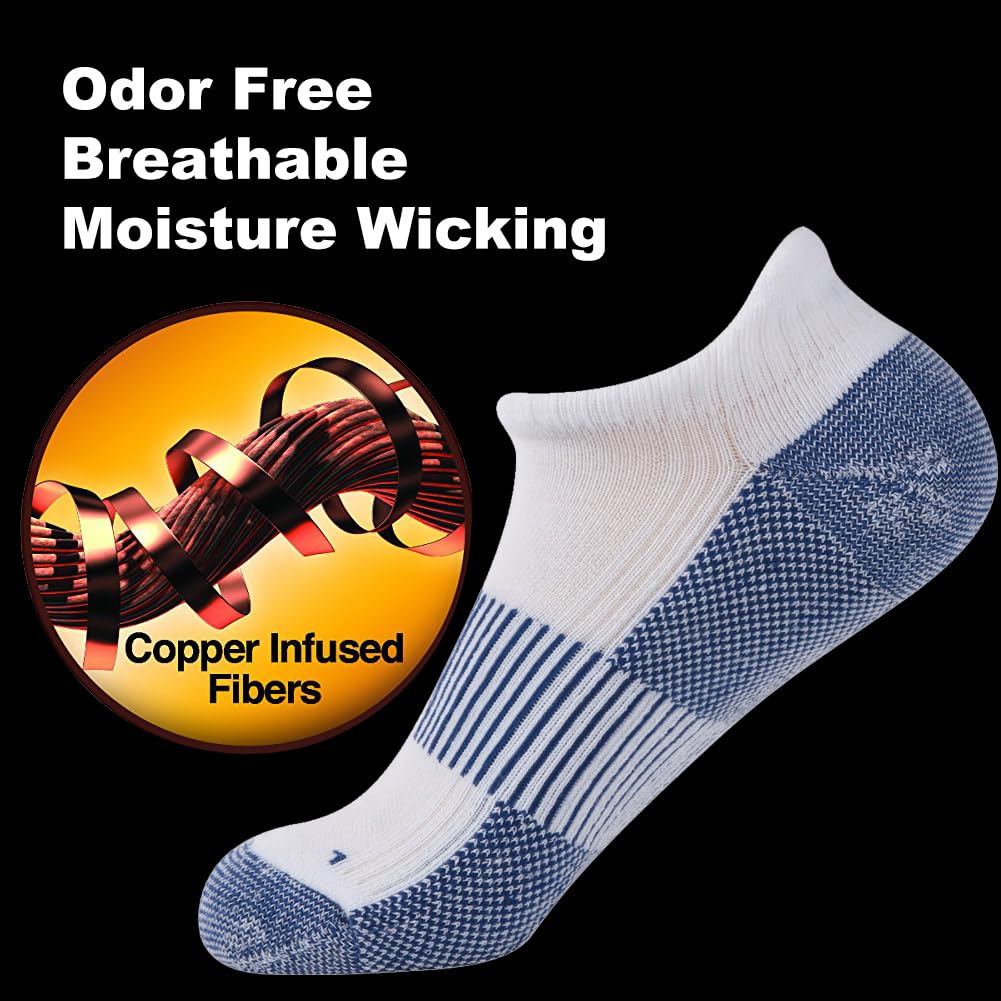 FOOTPLUS Copper Infused Socks,Mens Womens Crew Hiking Working Running Camping Trekking Hunting Compression Socks, 6 Pairs Dark Grey, Large