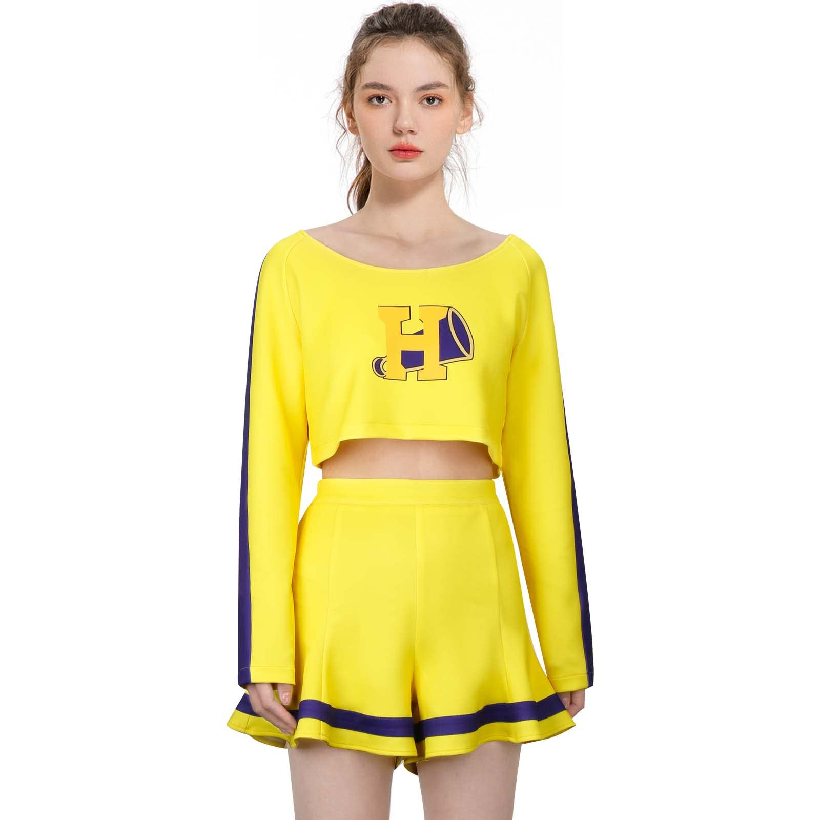 FOGHORN Women Girls Cheerleader Costume Halloween Sports School Fancy Yellow Cheerleading Uniform Outfit(XS)