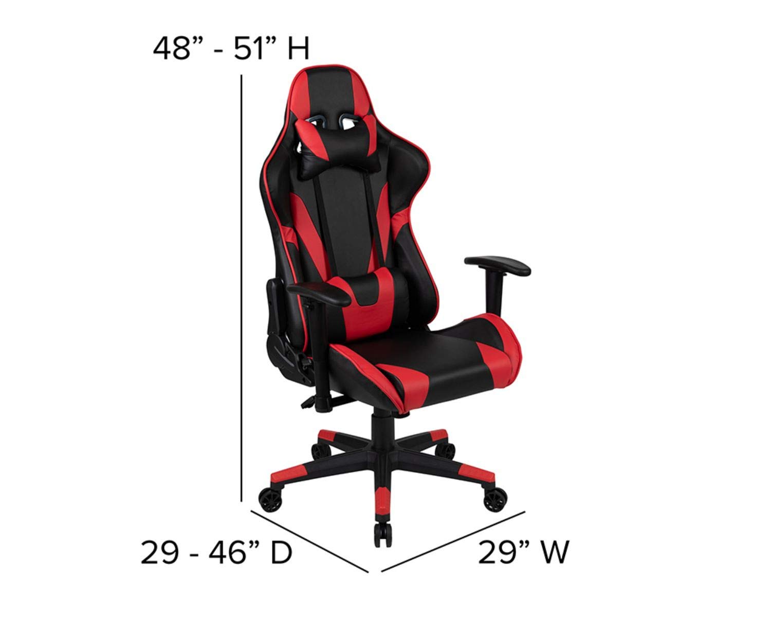 Flash Furniture X20 Fully Reclining LeatherSoft Racing Style Gaming Chair with and Lumbar Pillows, Ergonomic Padded Swivel Computer Chair, Red/Black
