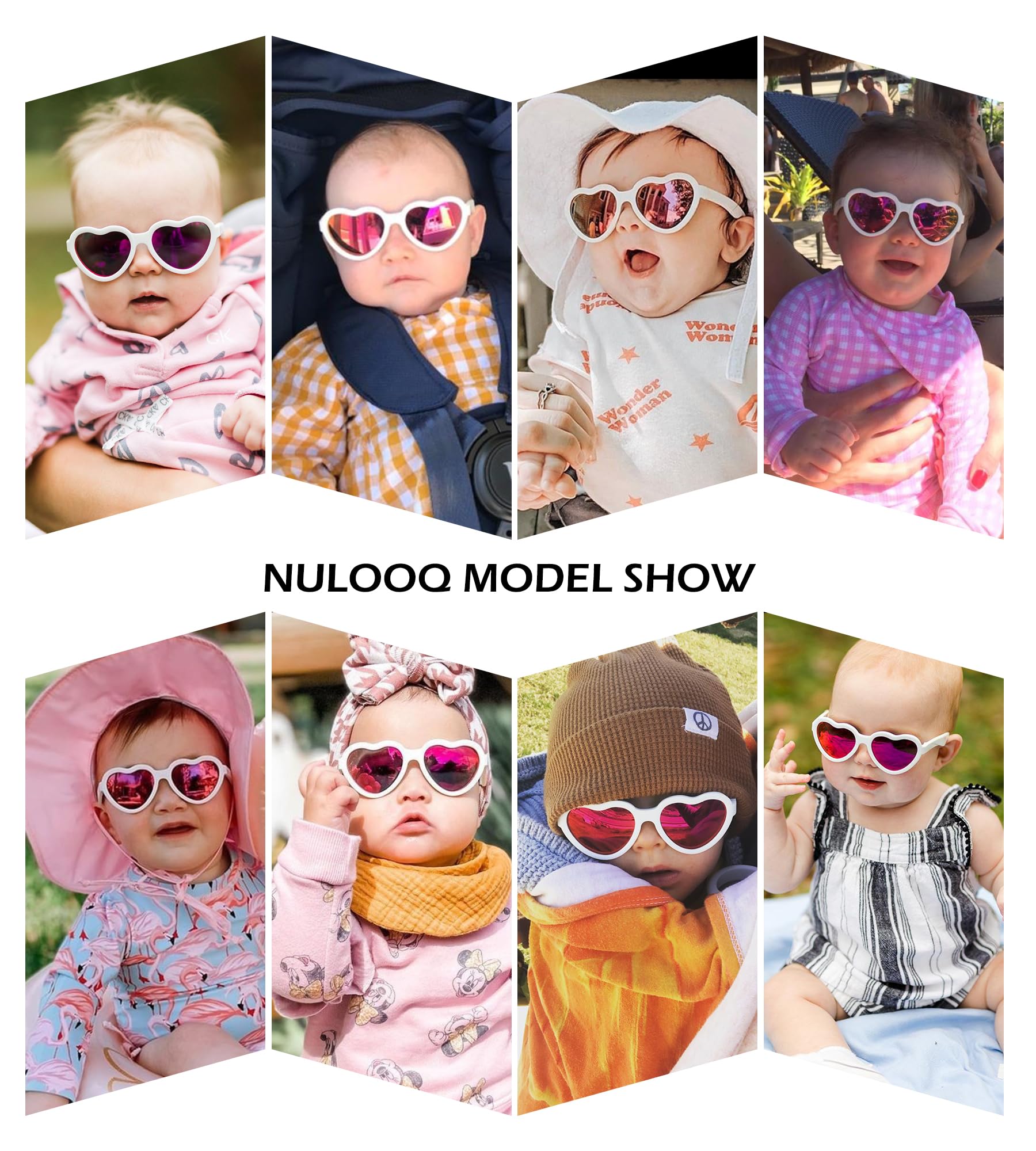 Flexible Heart Shaped Baby Polarized Sunglasses with Strap Adjustable Toddler & Infant Age 0-24 Months (White/Purple Mirrored + Pink/Pink Mirrored) - 2 Pack