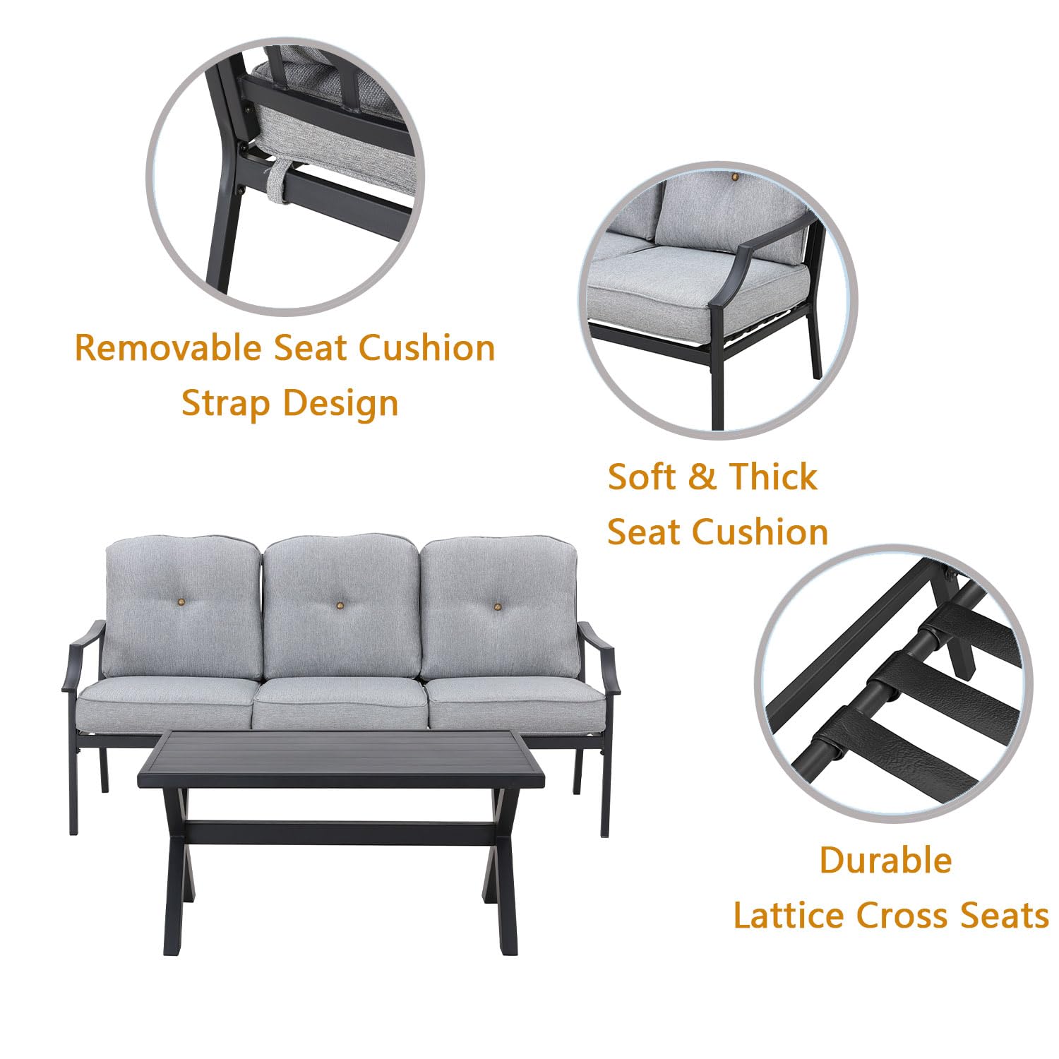 TOP HOME SPACE Patio Conversation Set 4 Piece Metal Outdoor Furniture Set Rocking Chairs with Cushions