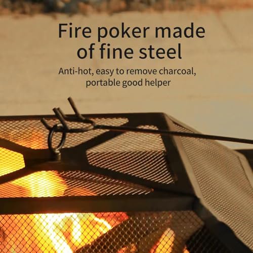 Fire Pit 32'' Wood Burning Firepit Metal Square Outdoor Fire Tables SteelFire Pit Bowl with Spark Screen Cover, Poker Log Grate for Patio Bonfire Camping Backyard Garden Picnic
