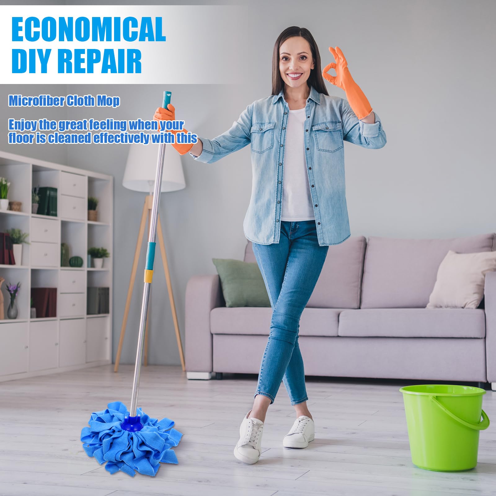 Yaomiao 12 Pcs Microfiber Mop Heads Replacement Cotton Cloth Mop Refill for 0.8" Diameter Mop Handle Floor Cleaning Wet Dry Mop Head Refills for Industrial Commercial Cleaning
