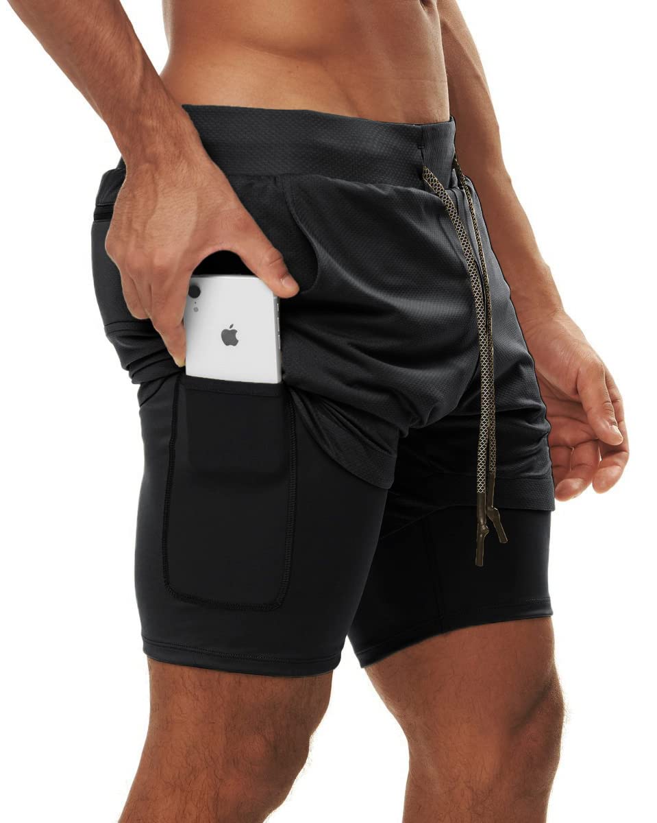 FLYFIREFLY Men's 2-in-1 Workout Running Shorts 7" Lightweight Gym Yoga Training Sport Short Pants