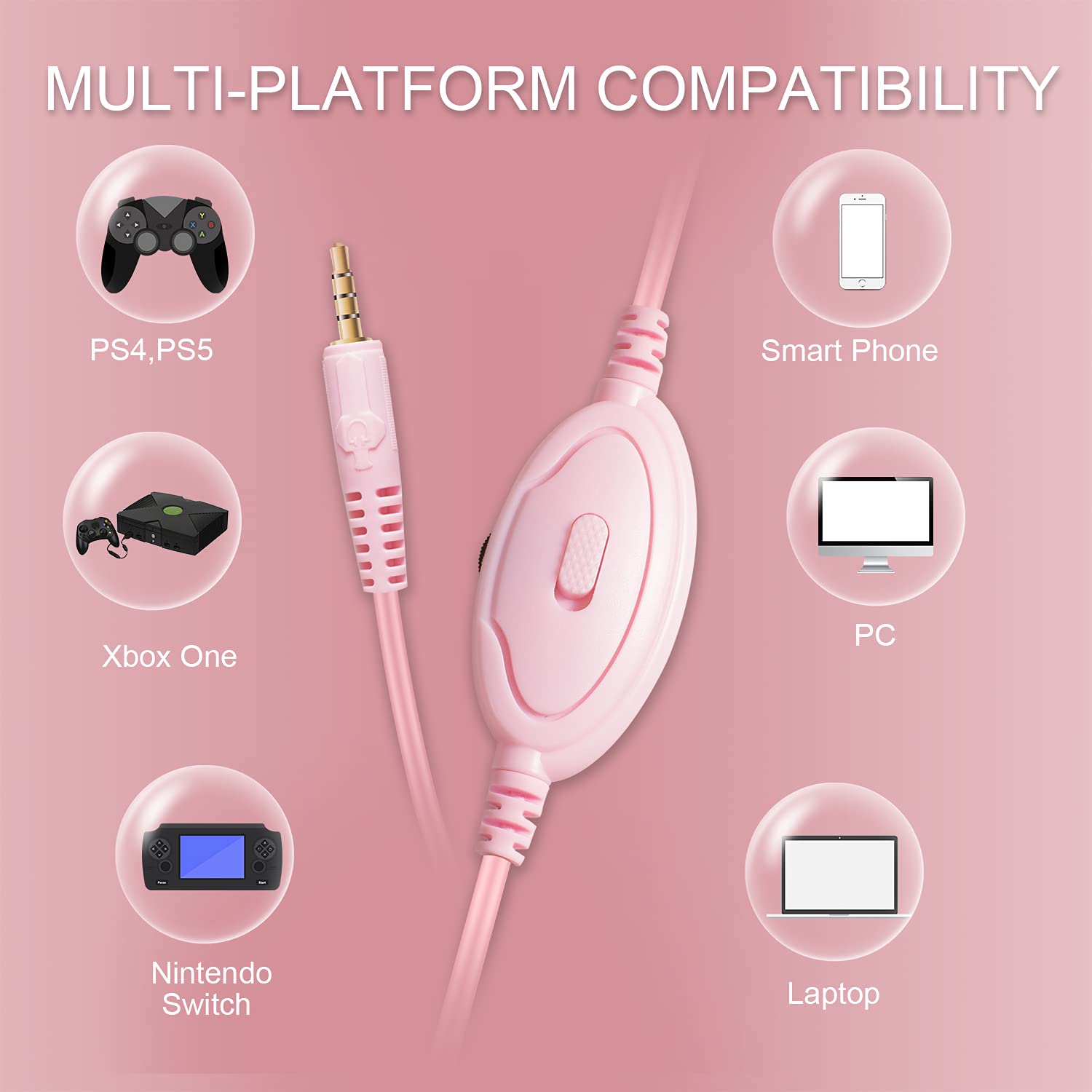 Gaming Headset for PS4, PC, Xbox One Controller, Windows PC, Noise Cancelling Over Ear Headphones with Mic, Bass Surround, Soft Memory Earmuffs for Laptop Mac Nintendo Switch Games