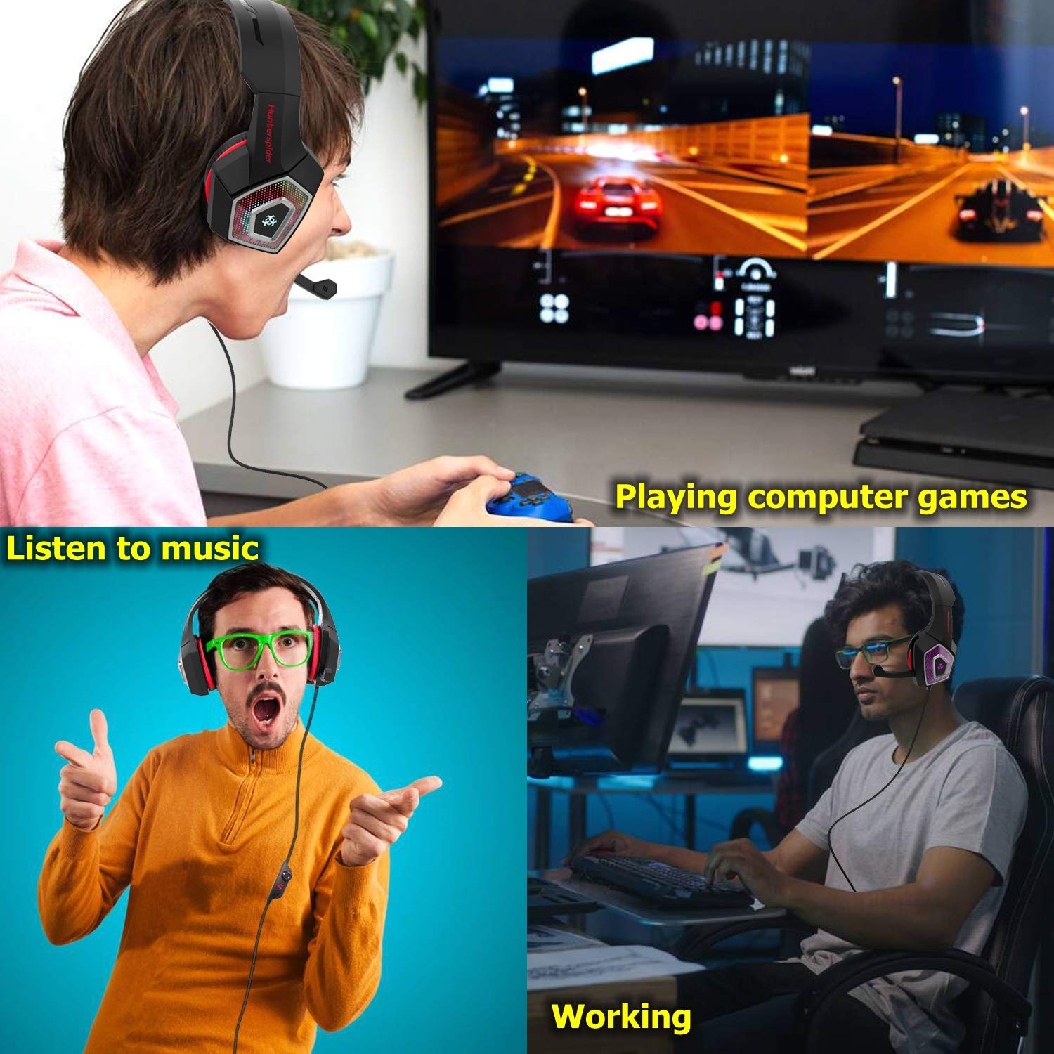 Gaming Headset for PS4 Xbox One, YCCSKY Wired Over Ear Headphone PC USB Gaming Headset with Noise Canceling Mic and LED Light, Compatible with PS4/Xbox One/Mac/Tablets/PC/Laptop/Mobile Phone (Red)