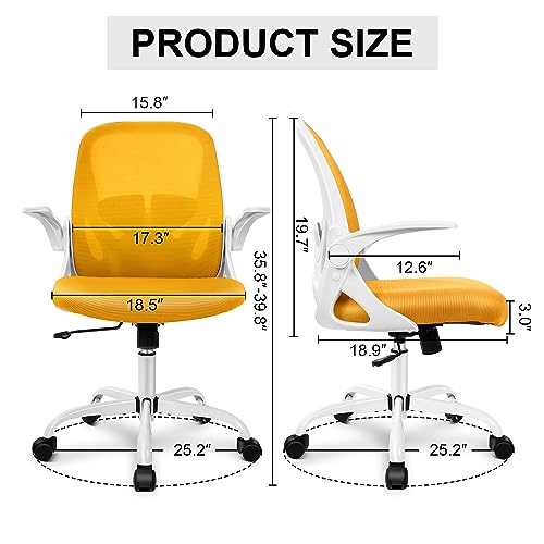 Primy Office Chair Ergonomic Desk Chair with Adjustable Lumbar Support and Height, Swivel Breathable Desk Mesh Computer Chair with Flip up Armrests for Conference Room(Yellow)