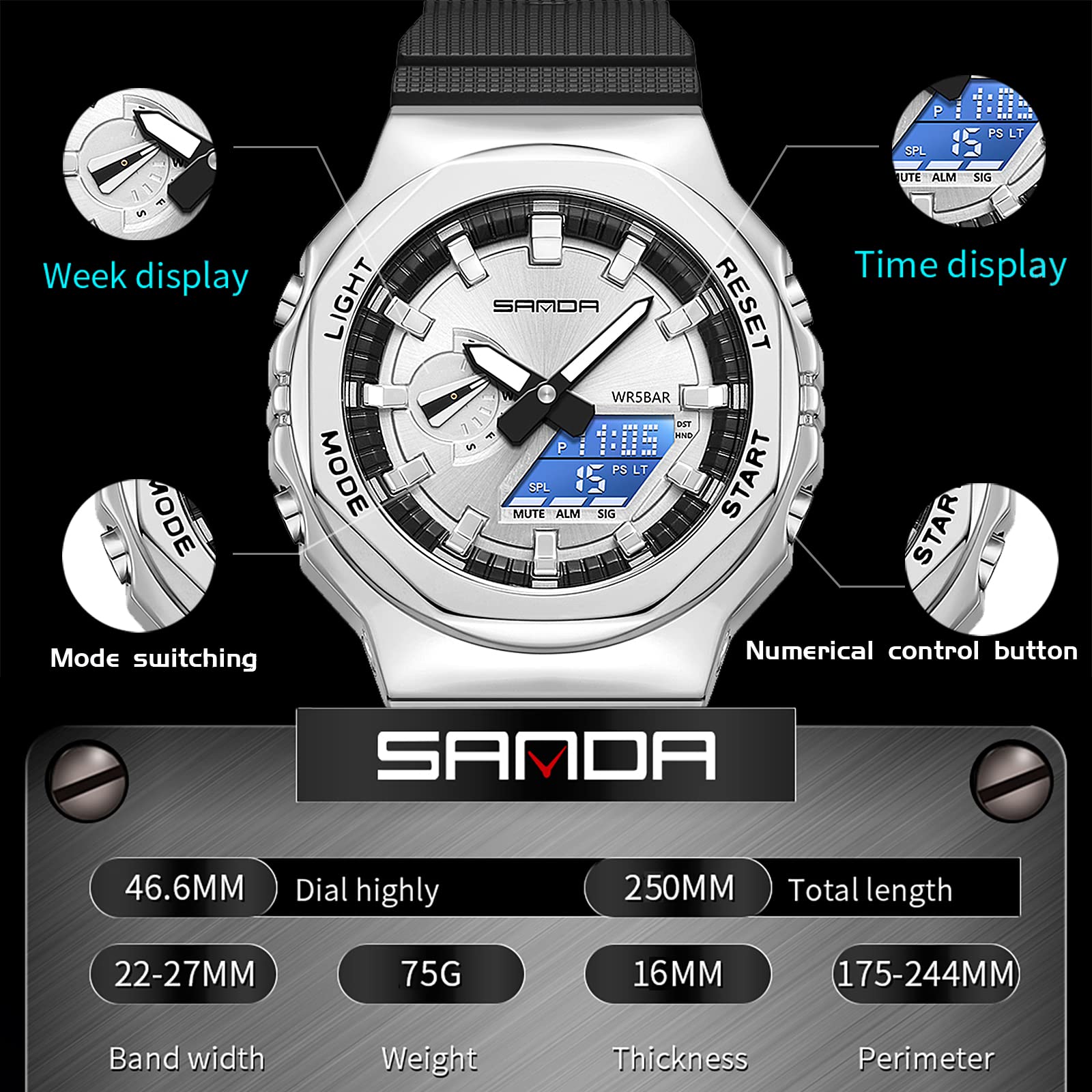 FORSINING Sports Watches for Men Military Waterproof Watches Analog Digital Electronic Tactical Army Watches Date Multi Function LED Alarm Stopwatch