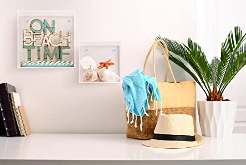 SimplyImagine Floating Acrylic Cube Shelf - Set of 2 Square Hanging Wall Mount Display Storage Shelves for Photos, Toys, Books, Decorative, More