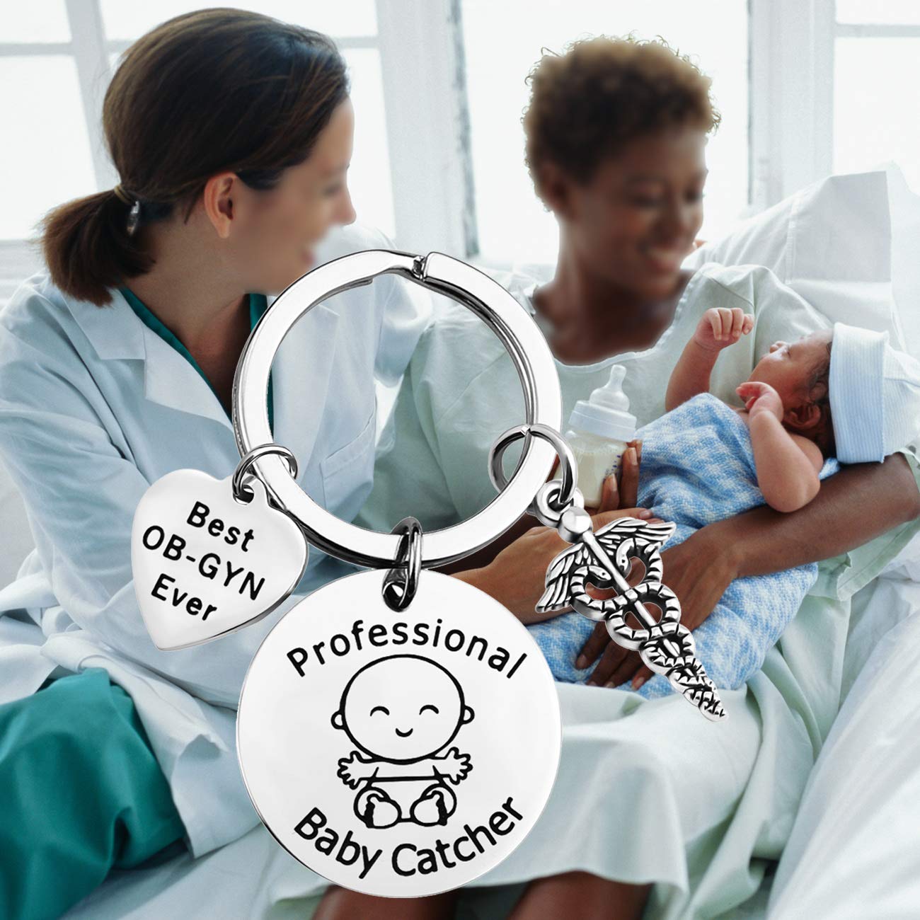FOTAP Ob-GYN Gifts Best OB-GYN Ever Keychain Personalized OBGYN Gift Doctor Gift Thank You Gift for OBGYN (Baby Catcher Keychain)