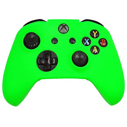 FOTTCZ Anti-Slip Soft Silicone Cover Skin Set for Microsoft Xbox One Controller which 1pcs Green Controller Skin + 8pcs Thumb Grip Caps