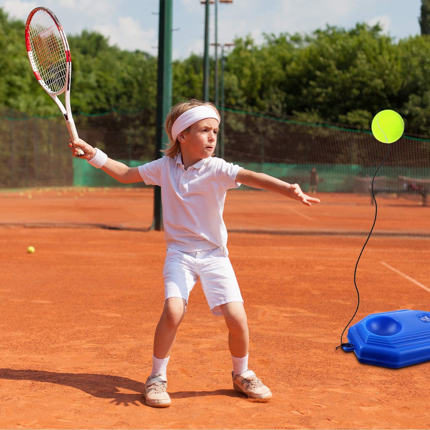 Gejoy 5 Pieces Tennis Training Equipment Tennis Trainer Rebounder Ball Trainer Set with String for Kids Youth Beginner Practice at Home