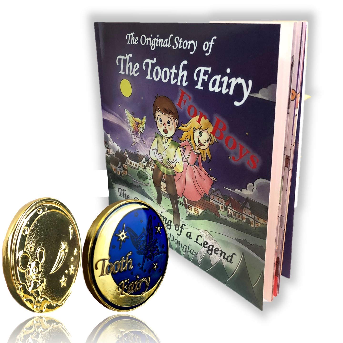 for Boys Tooth Fairy Gift Set Gold Coin and Tooth Fairy Book for Boys