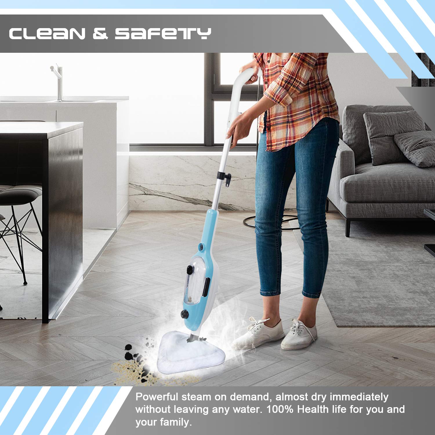 Friday discount Unknown Powerfresh Mop Cleaning for Hardwood Tile and Laminate Floor, 10-in-1 Handheld Garment Clothes, Blue