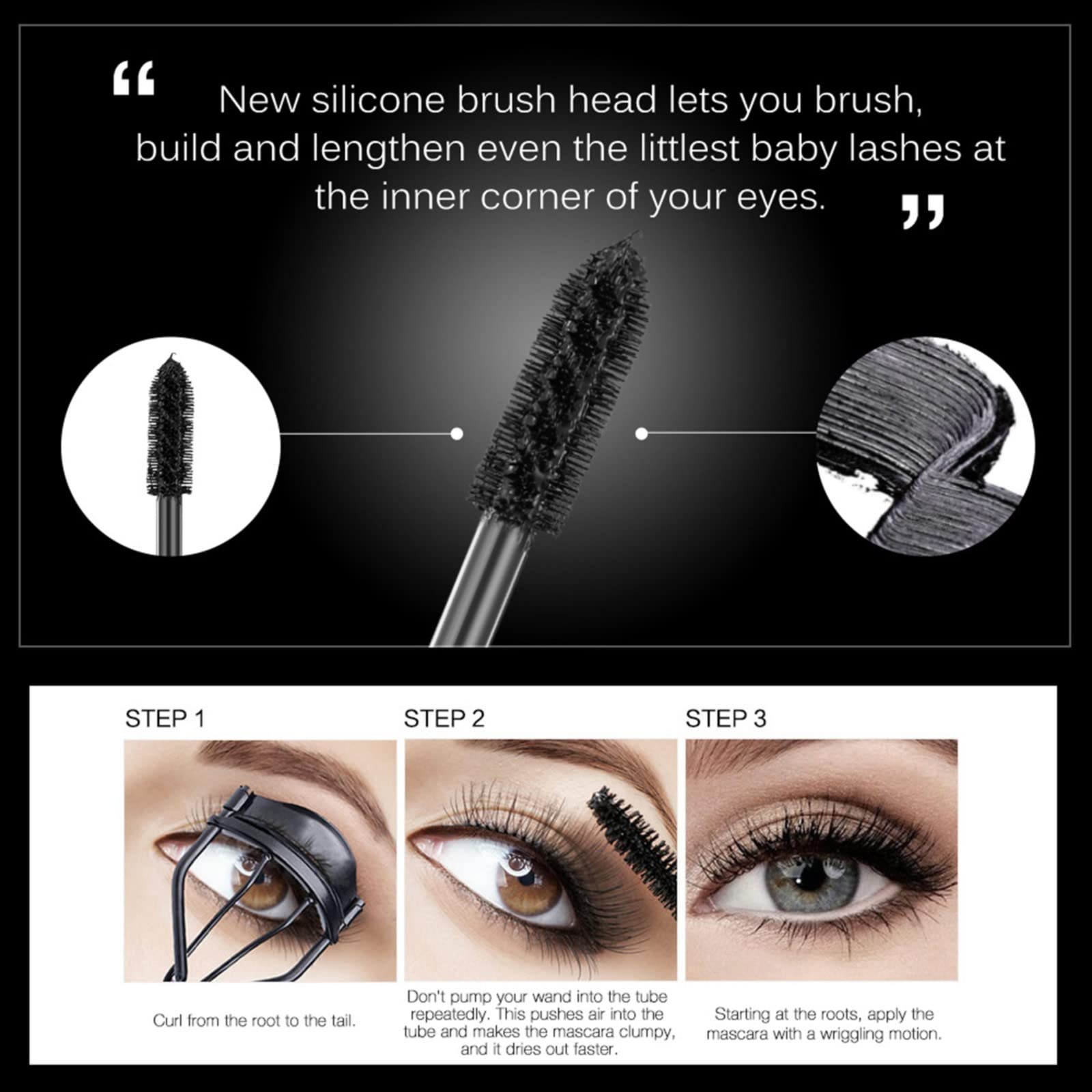 Fiber Lash Mascara Waterproof Luxuriously Longer Thicker Voluminous Eyelashes Long Lasting Dramatic Extension Stain Proof Weak Allergy Formula Better than Sex (Black, One Size)