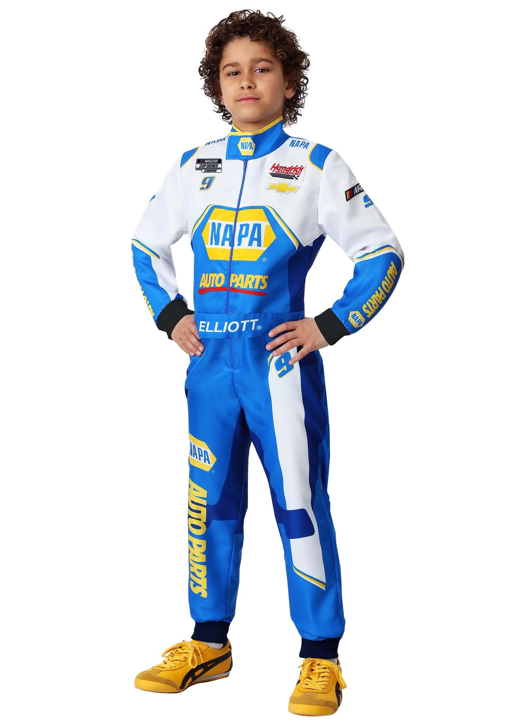 Fun Costumes NASCAR Kids Chase Elliott Suit Boys, Blue Race Car Driver Halloween Costume
