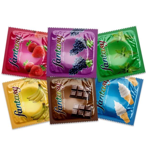 Fantasy Condom Sampler with a Silver Sleek Pocket Case, Fun Assortment of Lubricated Latex Condoms-24 Count