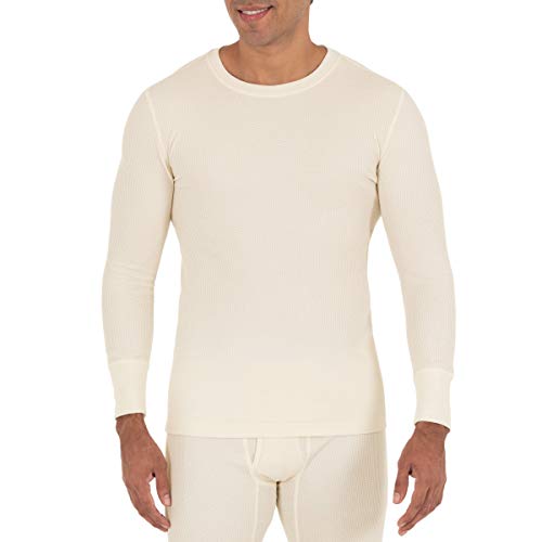 Fruit of the Loom Men's Recycled Waffle Thermal Underwear Crew Top (1 and 2 Packs), Black/Natural, X-Large