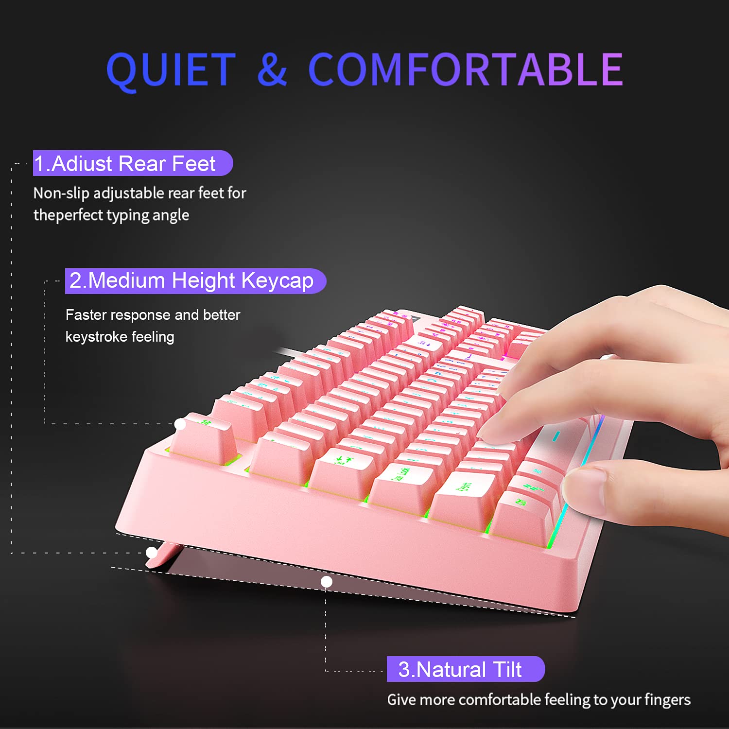 Gaming Keyboard and Mouse Combo Pink, Loreran Gaming Keyboard LED Colorful Lights Backlit Wired Pink Keyboard kawaii and cute keyboard Adjustable Light up Keyboards for Mac/PC/Laptop/Win7/Win8/Win10