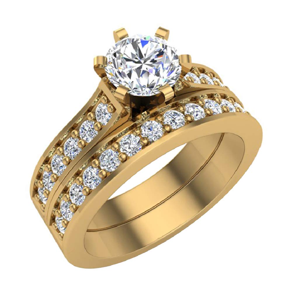 Glitz Design Classic Channel Engagement Ring Set Sparkling Diamond Wedding Set 1.10 ctw 14K Gold (J, I1) RS 4.5