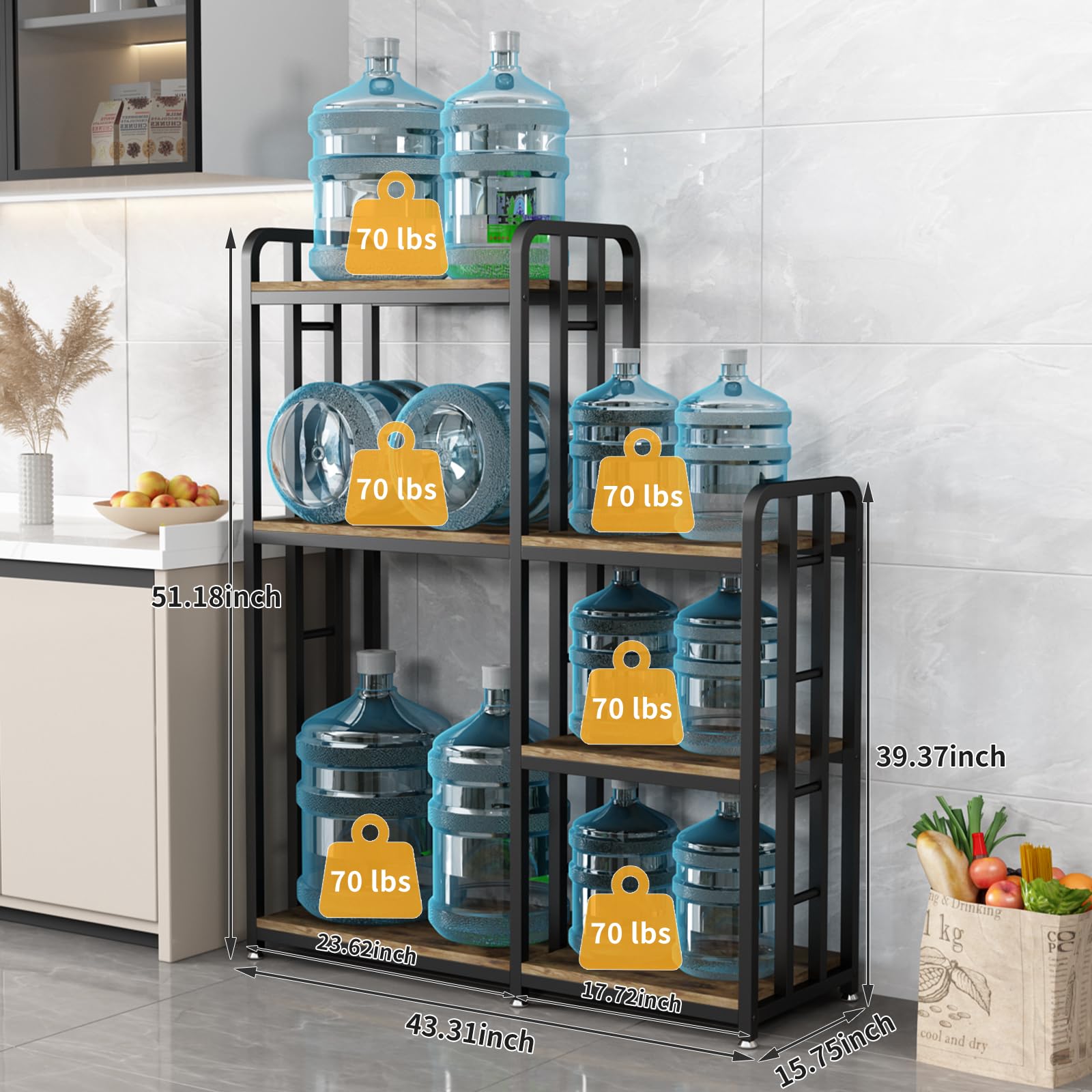 FOLREBAS Kitchen Bakers Rack,6-Tier Utility Coffee Bar Station Utility Storage Shelf, Microwave Oven Stand， Adjustable Utility Storage Shelf for Kitchen Suitable for kitchen Home Office