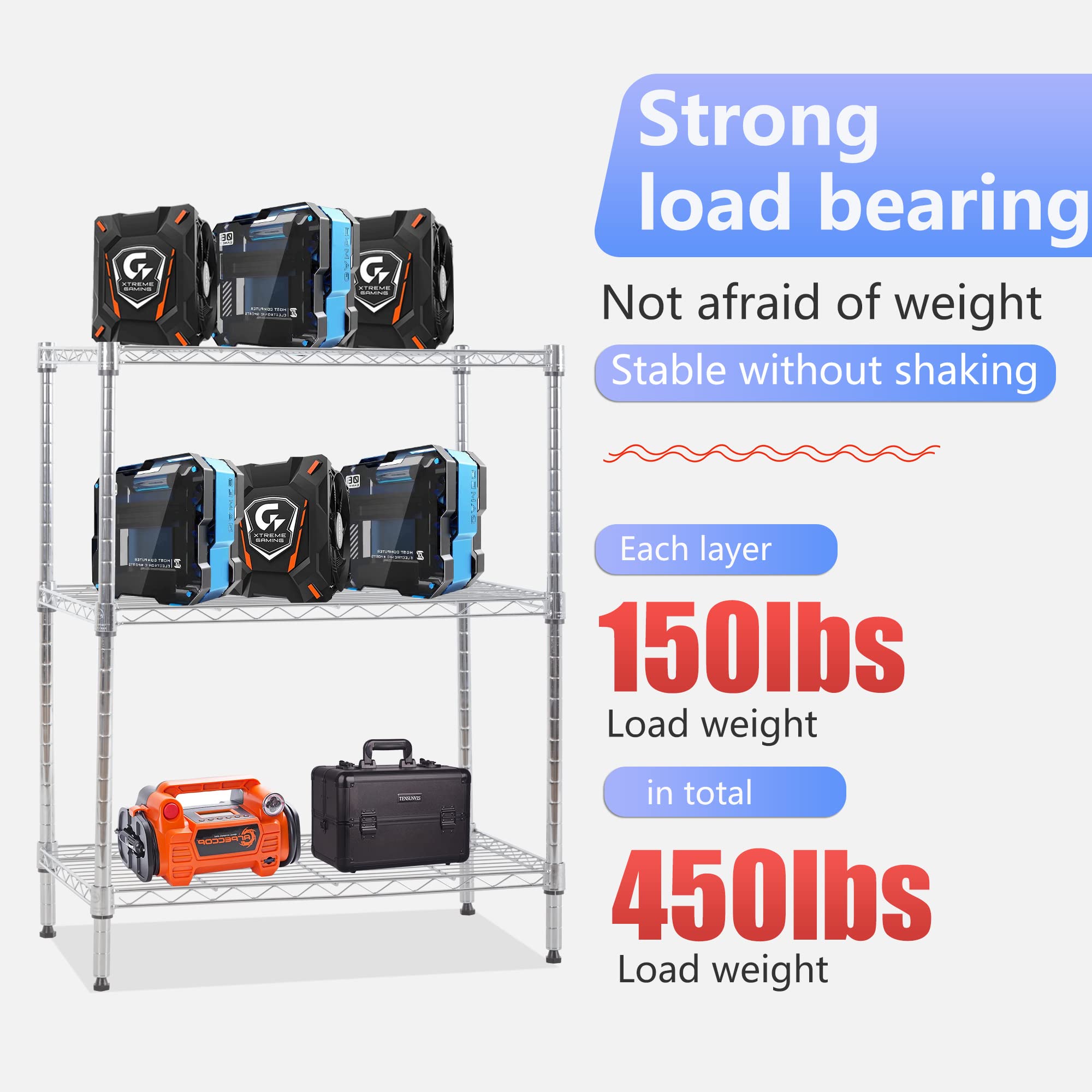 FDW 3 Tier Wire Shelving Units Metal Storage Rack 23L x 13W x 30H Adjustable Pantry Shelves NSF Kitchen Shelf for Kitchen Garage Small Places Commercial,Chrome