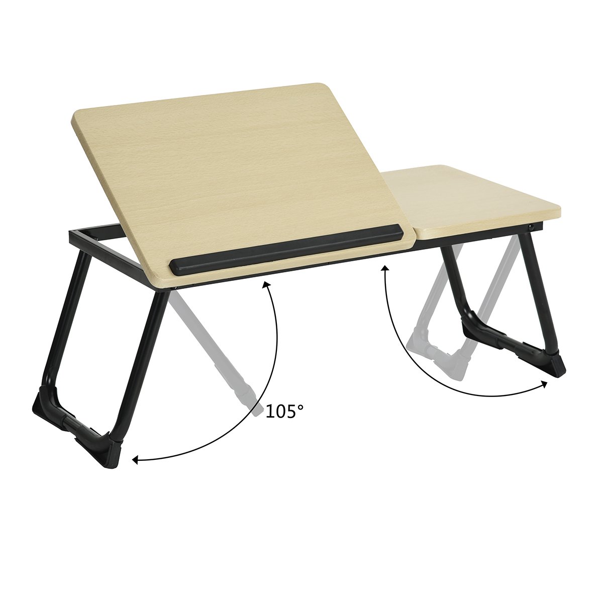 Foldable Laptop Table with Adjustable Tray and Metal Structure, for Home Office and Living/Bed Room(Beech Wood and Black) 25.5" (W) x 11.8"(D) x 10.8"(H)