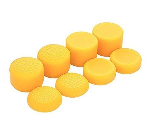 for PS5, PS4, PS3, Switch Pro, Xbox one, Xbox 360, Wii U, PS2 Controller Analog Stick Thumbsticks Joystick Cap Rubber Cover Silicone Thumb Grip Cap Joystick Thumbstick Replacement (Pack of 8 Yellow)