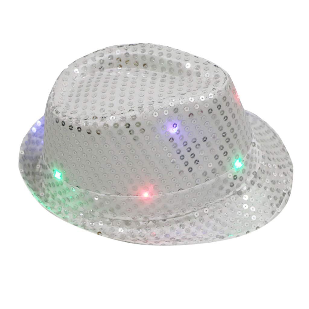 Flashing Dress Light Colorful Party Fancy Hat Dance Led Up Sequin Unisex Baseball Caps Boho Hats for (White, One Size)