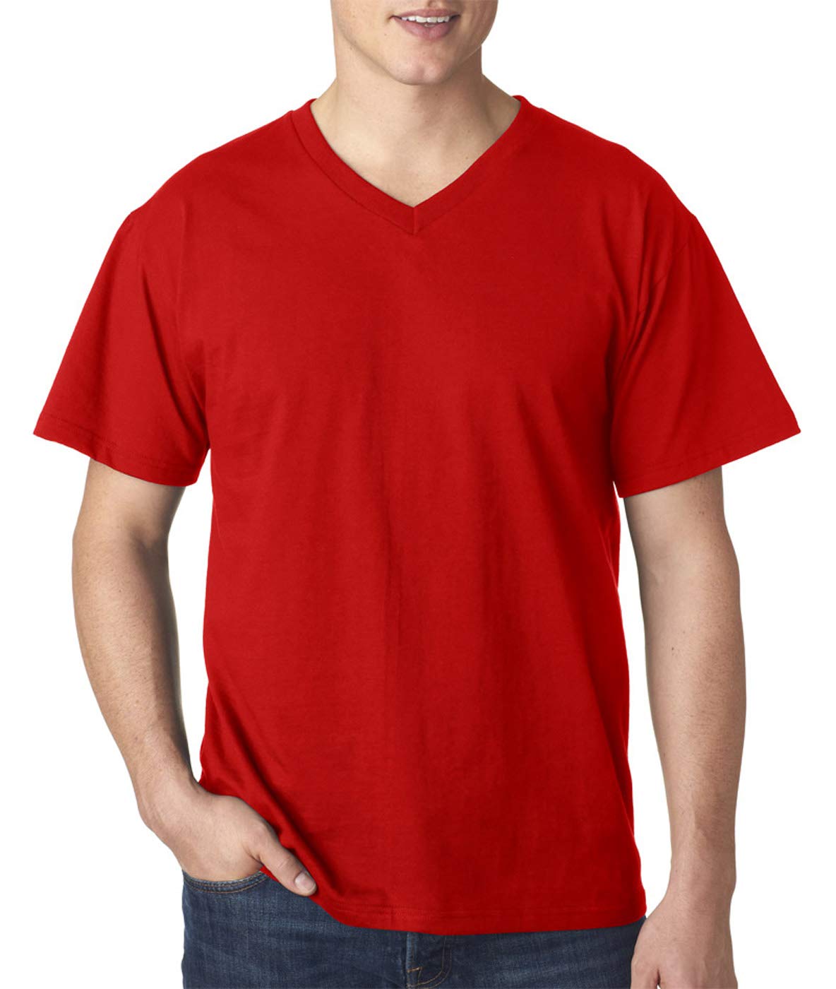 Fruit of the Loom Mens Heavy Cotton HD V-Neck T-Shirt (39VR) -True RED -M