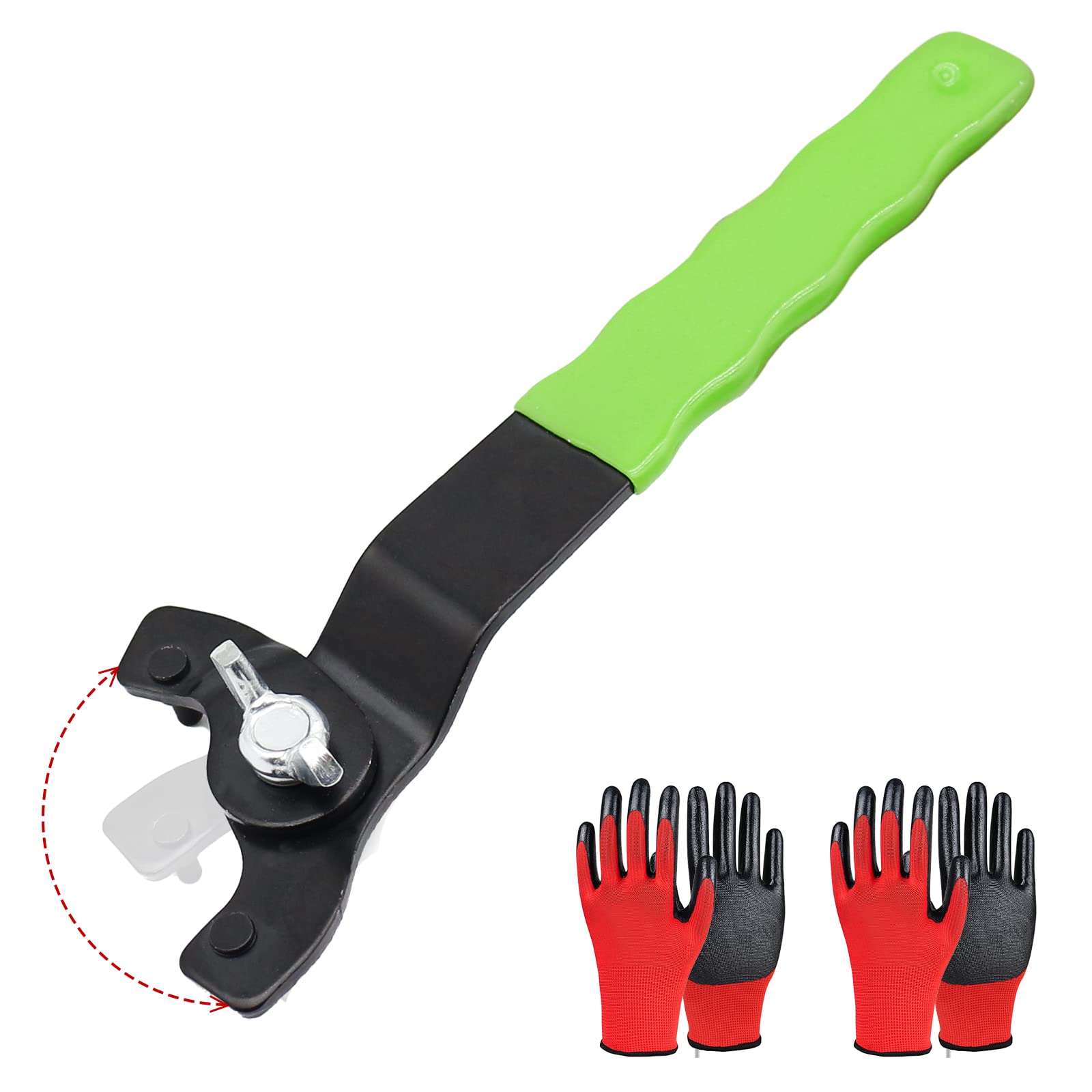 PRETEC Adjustable Angle Grinder Pin Wrench Lock-Nut Spanner Grinder Wrench Universal with 2 Pairs Work Gloves,Compatible 4/5/6/7/9 Inch Angle Grinder